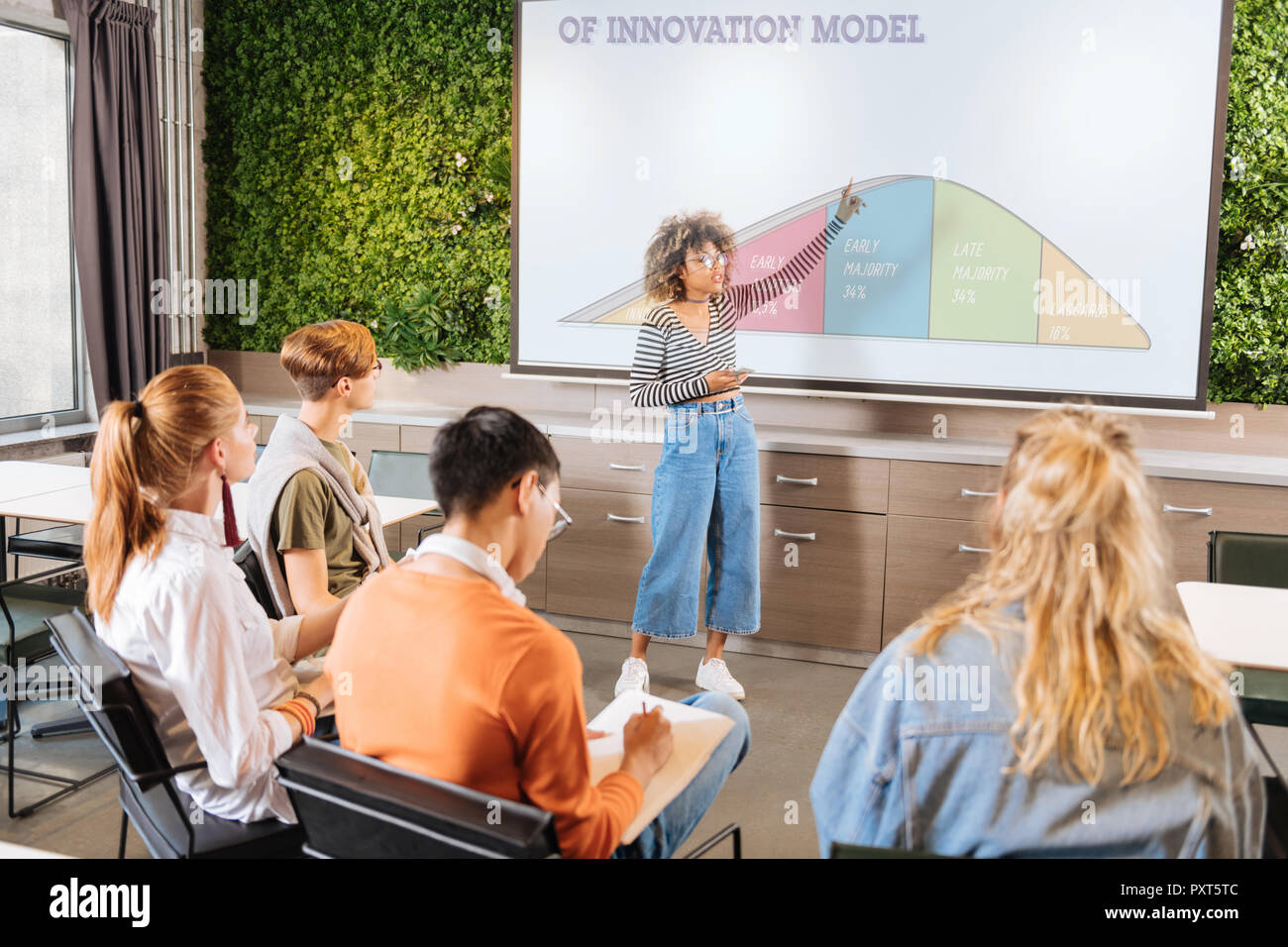 Cheerful teenager girl presenting her project work Stock Photo - Alamy