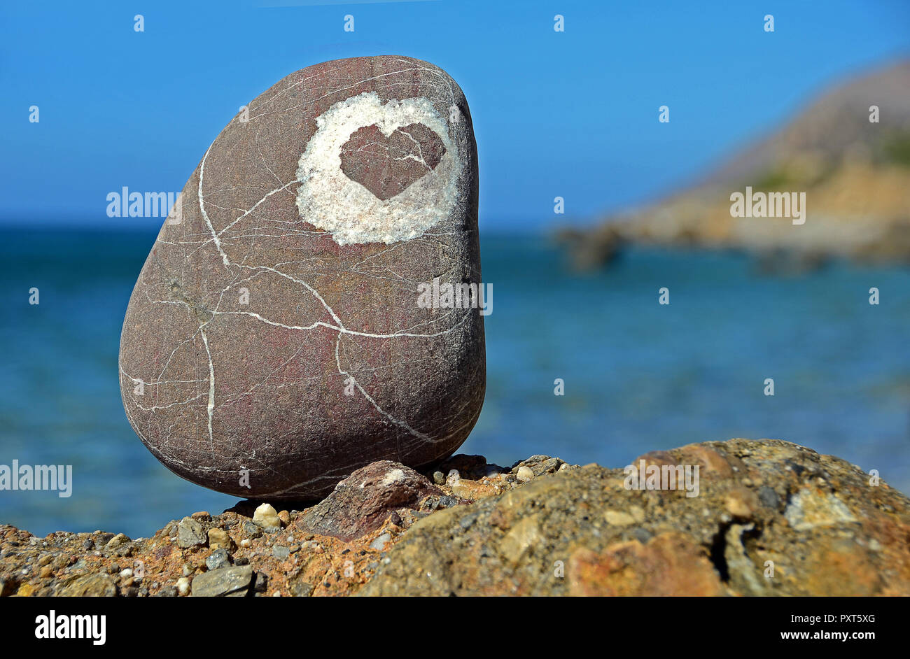Stone with heart shape, Agia Galini, Crete, Greece Stock Photo - Alamy
