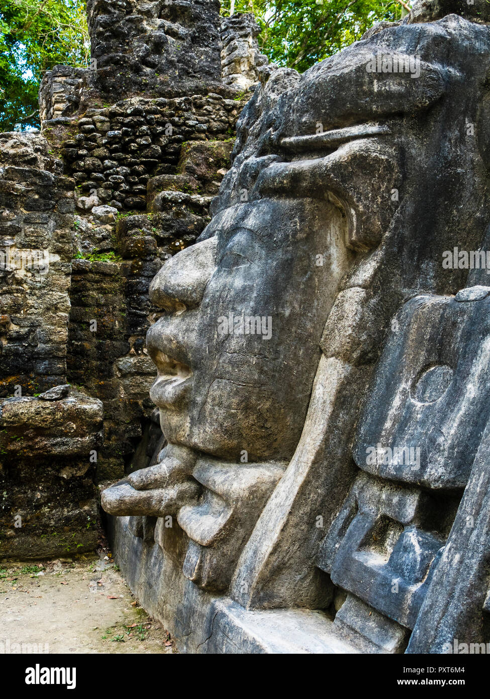 Maya Site, Lamanei Mask Temple, Lamanai Archaeological Site, Orange ...