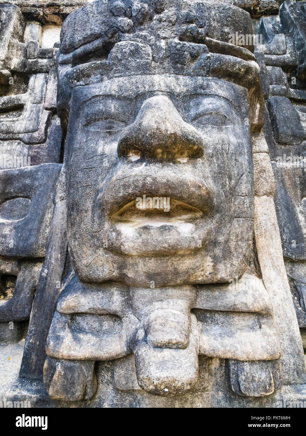 Maya Site, Lamanei Mask Temple, Lamanai Archaeological Site, Orange ...