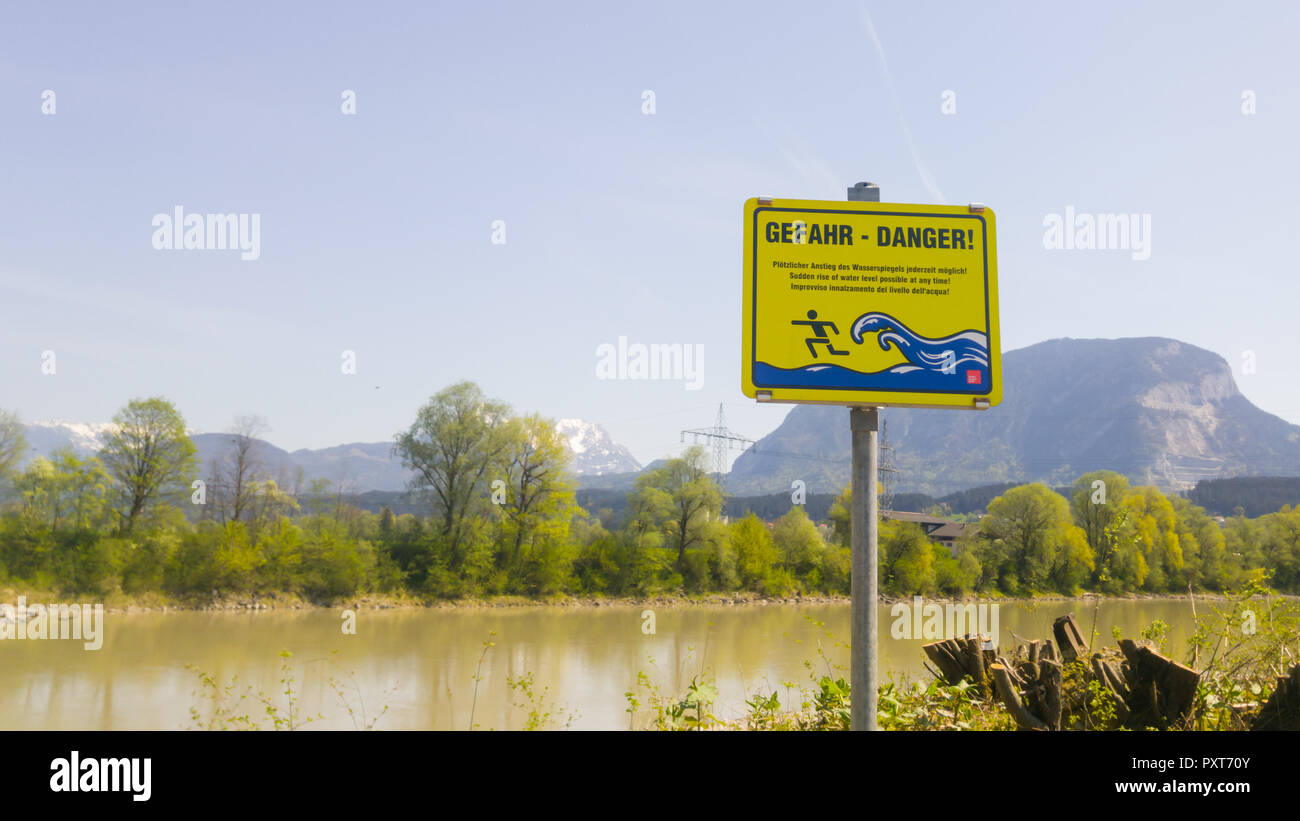 River with a danger sign Stock Photo - Alamy