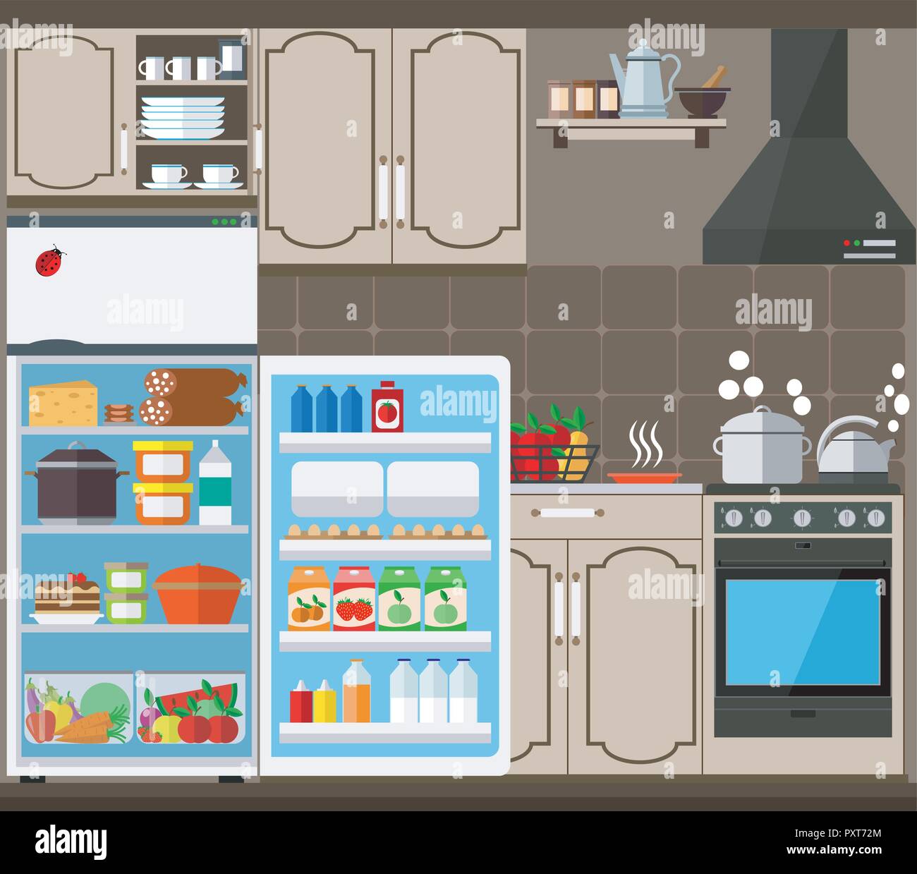 Open Kitchen Cabinets Clip Art