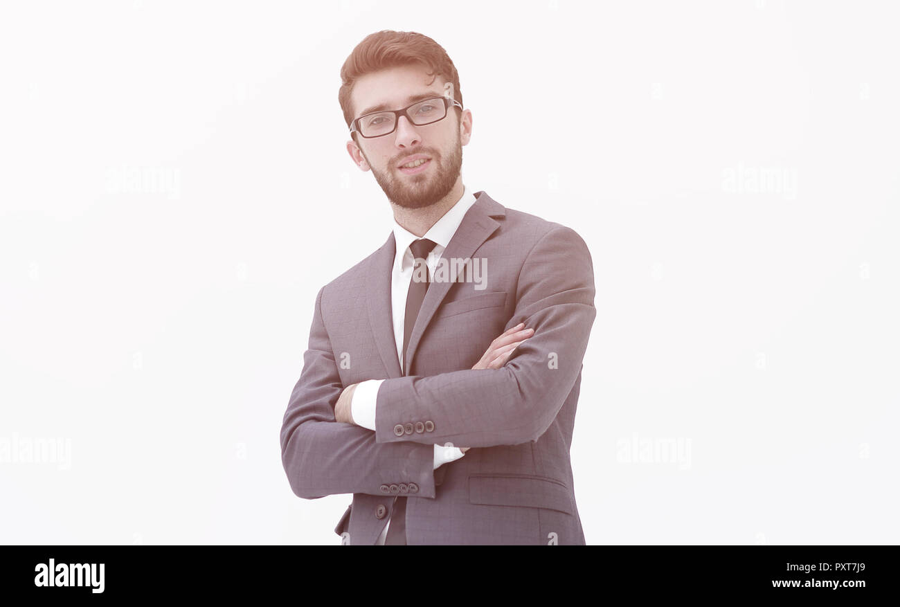 Casual young businessman standing arms crossed, smiling Stock Photo - Alamy