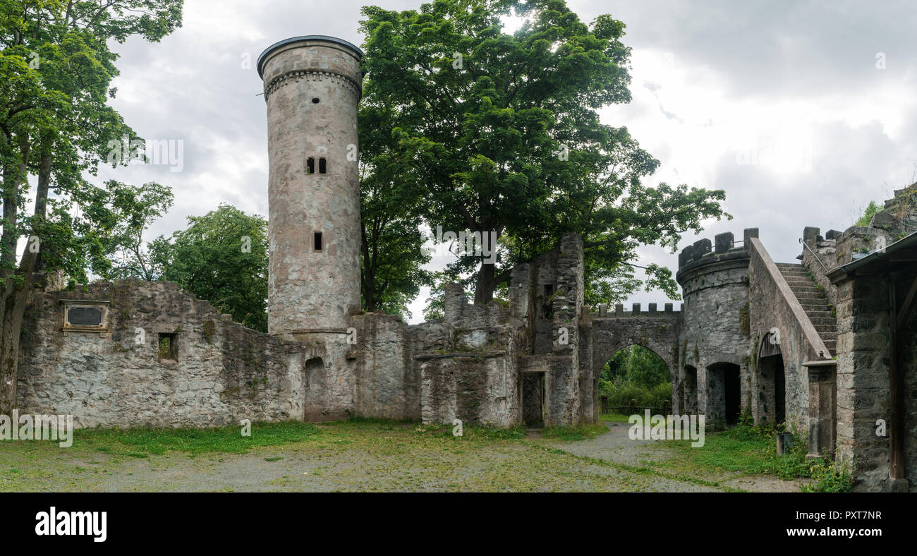 A ruin from a german castle. Panorama on Cloudy day Stock Photo - Alamy