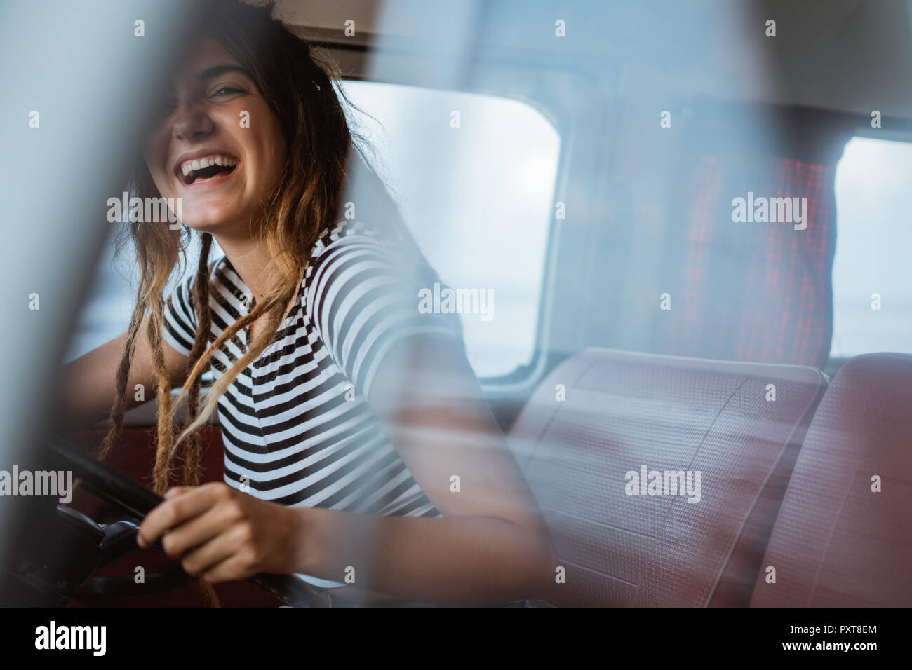 Woman car alone happy drive view hi-res stock photography and images ...