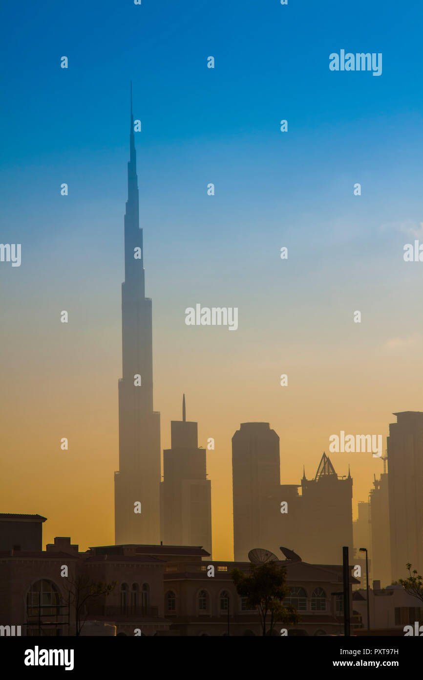 Dubai city skyline in the morning, sunrise Stock Photo - Alamy