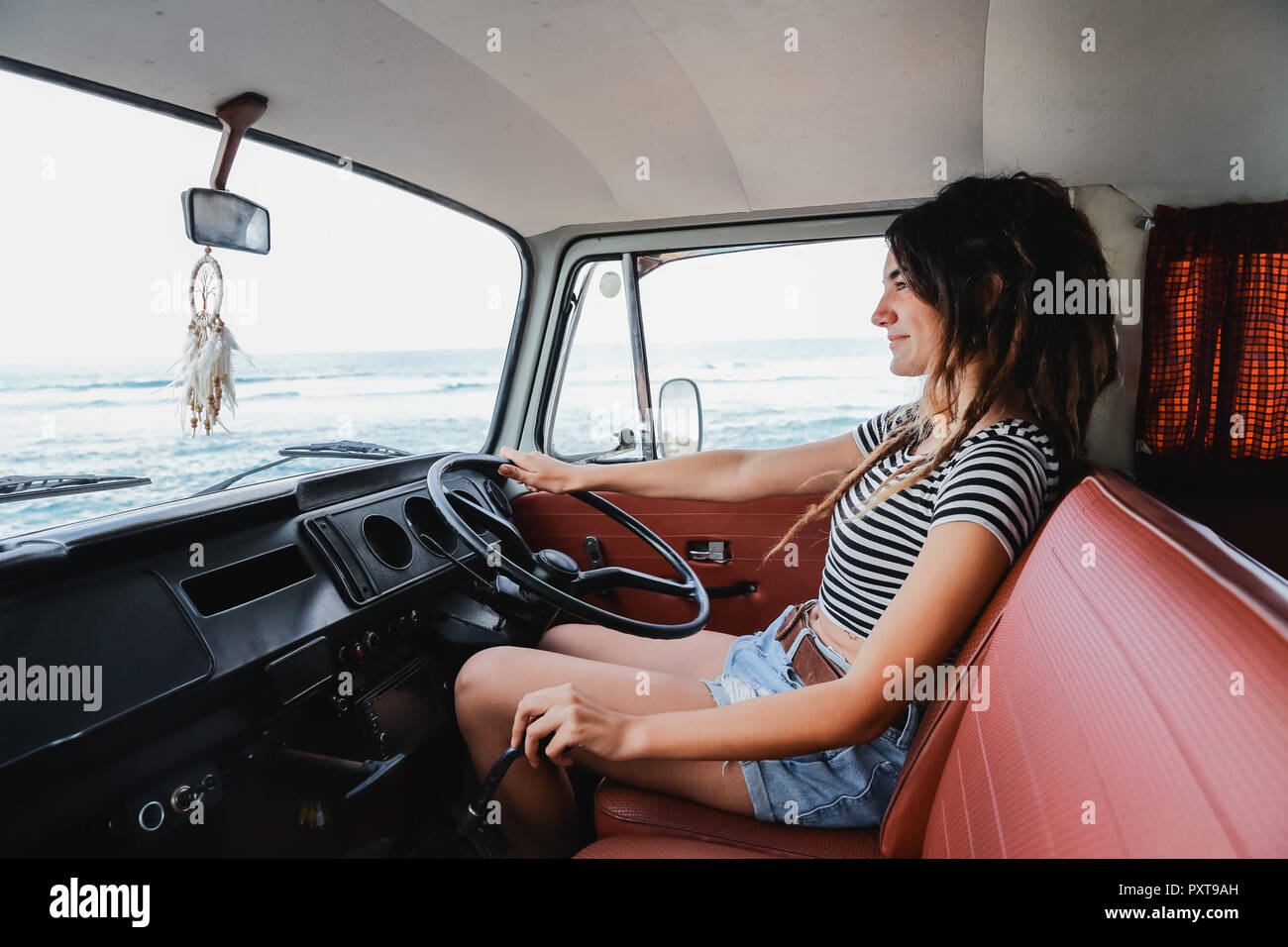 Woman car alone happy drive view hi-res stock photography and images ...