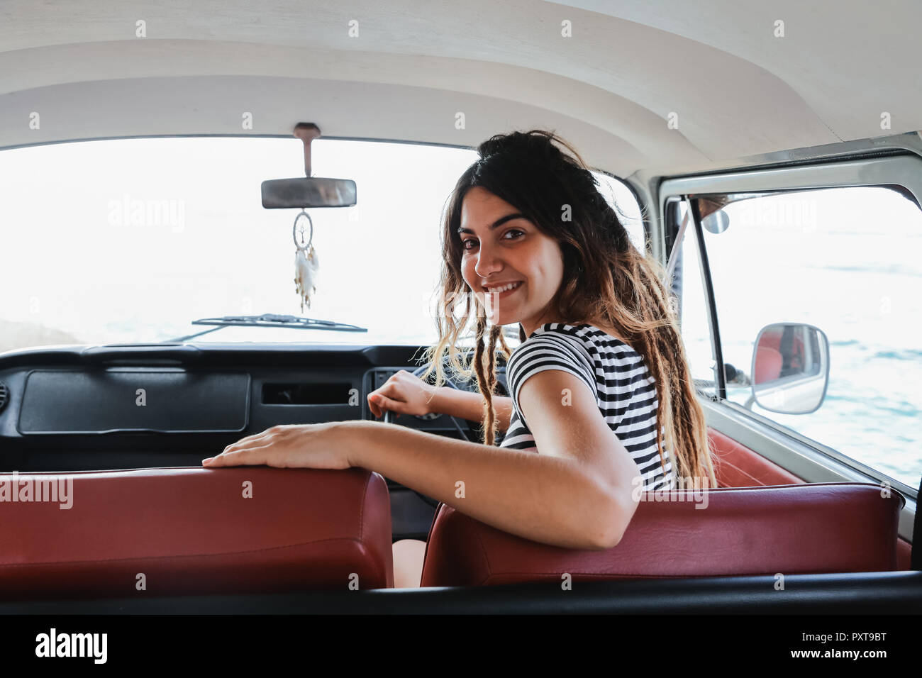 Woman car alone happy drive view hi-res stock photography and images ...