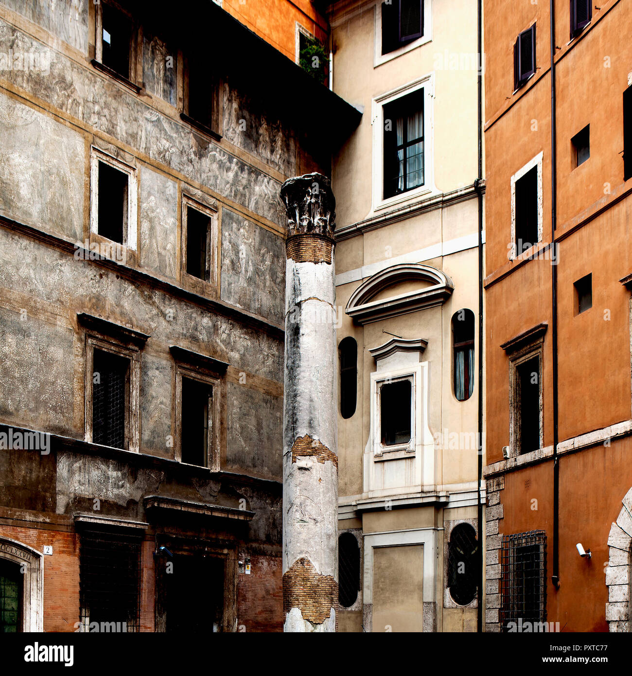 Ancient Roman column from the Odeon of Domitian in the middle of a ...