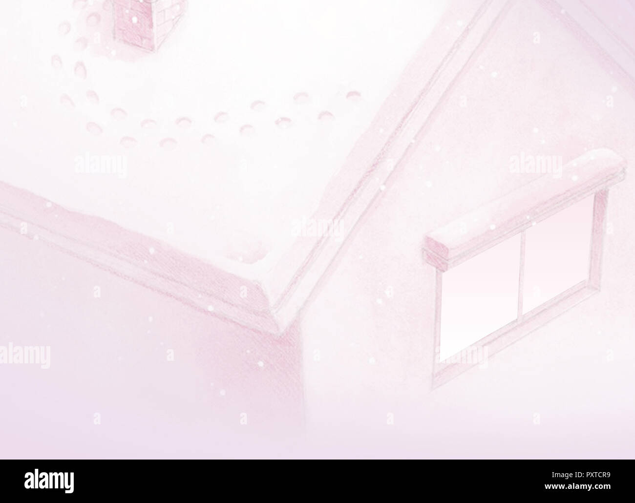 The painting of pink fairy tale house background in winter Stock Photo ...