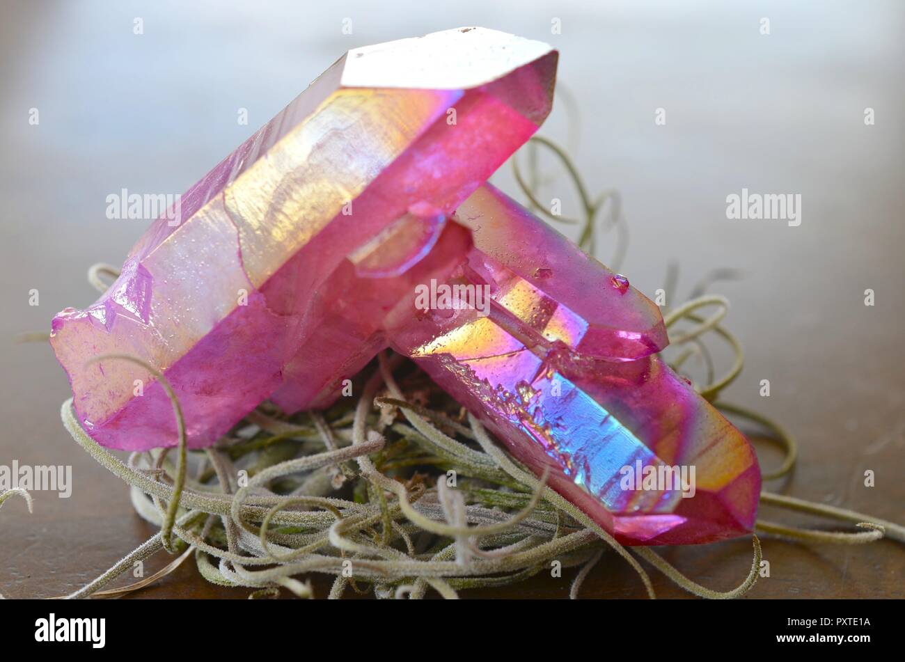 Beautiful Pink Aura Quartz Cluster, Vibrant colored healing crystal ...