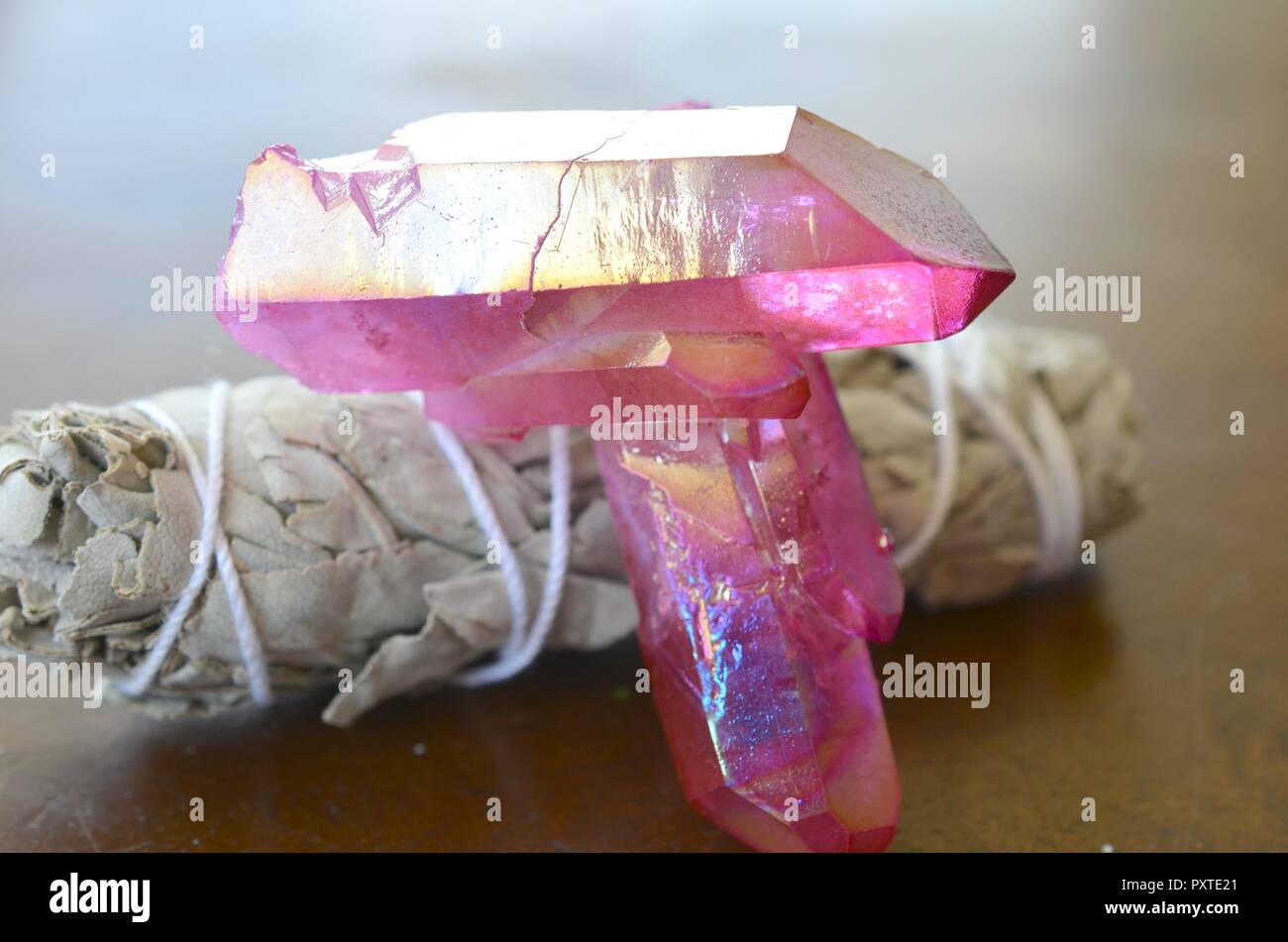 Beautiful Pink Aura Quartz Cluster, Vibrant colored healing crystal ...