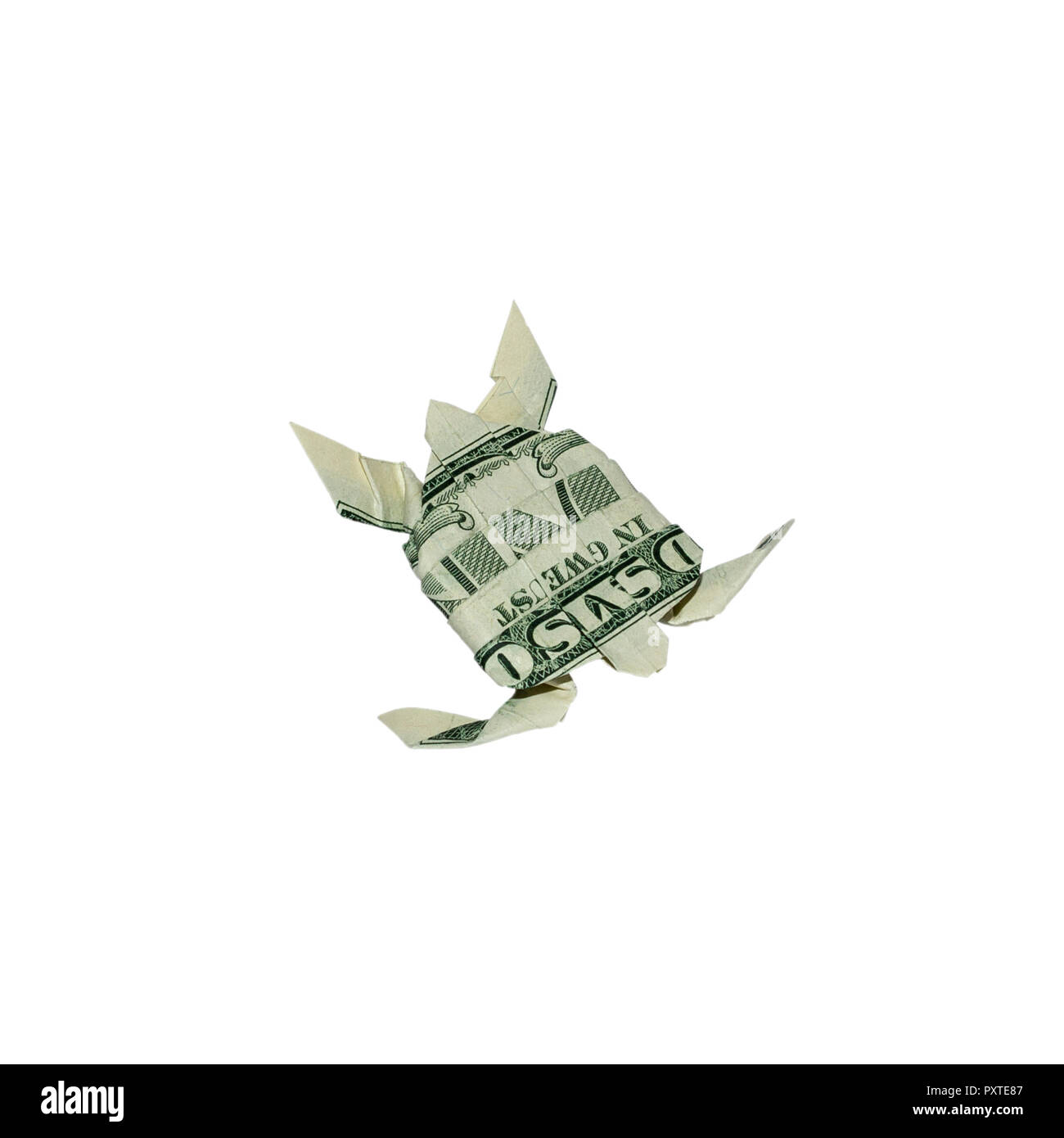 Money Origami TURTLE Folded with Real One Dollar Bill Isolated on White ...