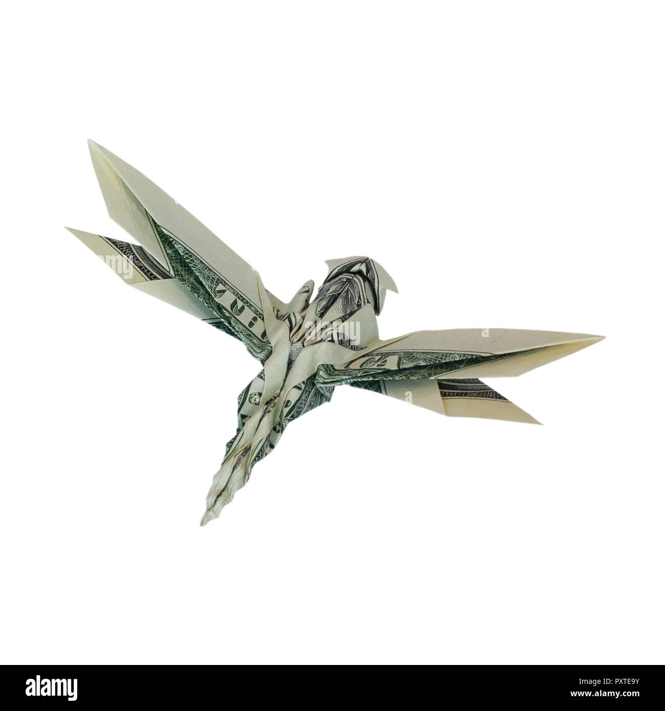 Money Origami DRAGONFLY Folded with Real One Dollar Bill Isolated on ...