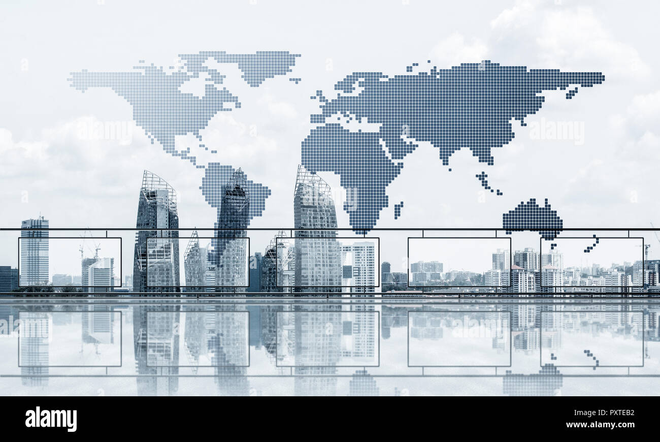 Concept of global communication and networking with world map ov Stock ...