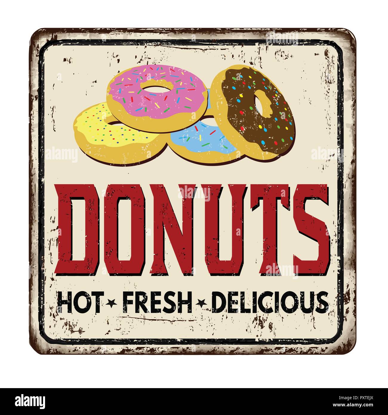 Donuts vintage rusty metal sign on a white background, vector ...