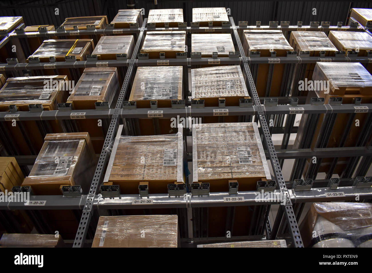 Warehouse photo with boxes Stock Photo - Alamy