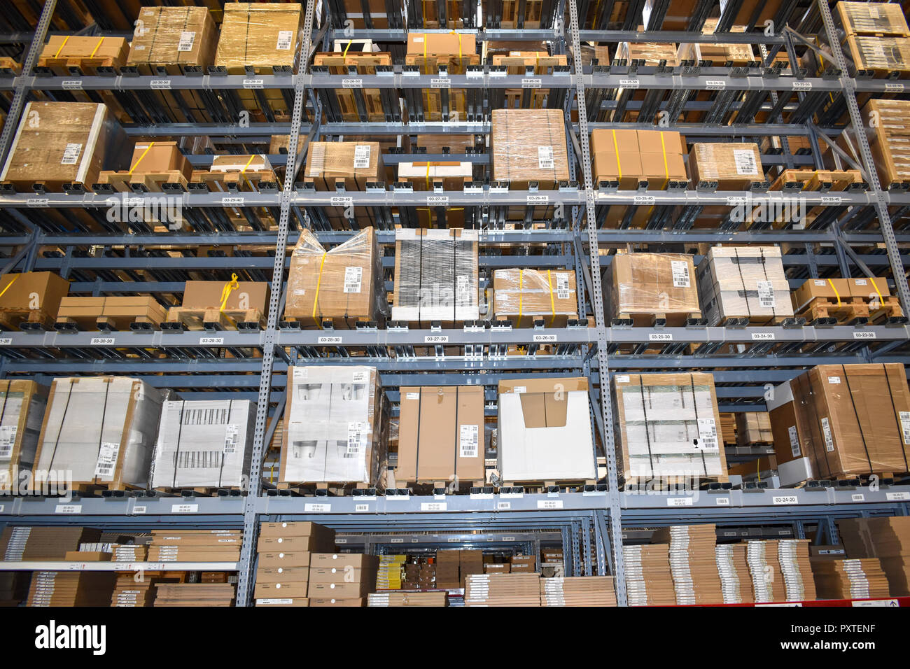 Warehouse photo with boxes Stock Photo - Alamy