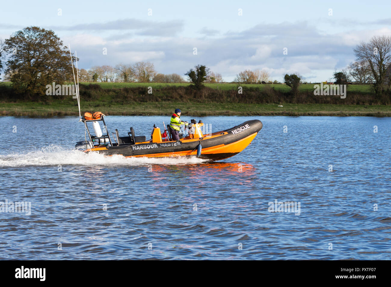 Harbour Master Rescue boat at speed on Lough Neagh near Kinnego Marina ...
