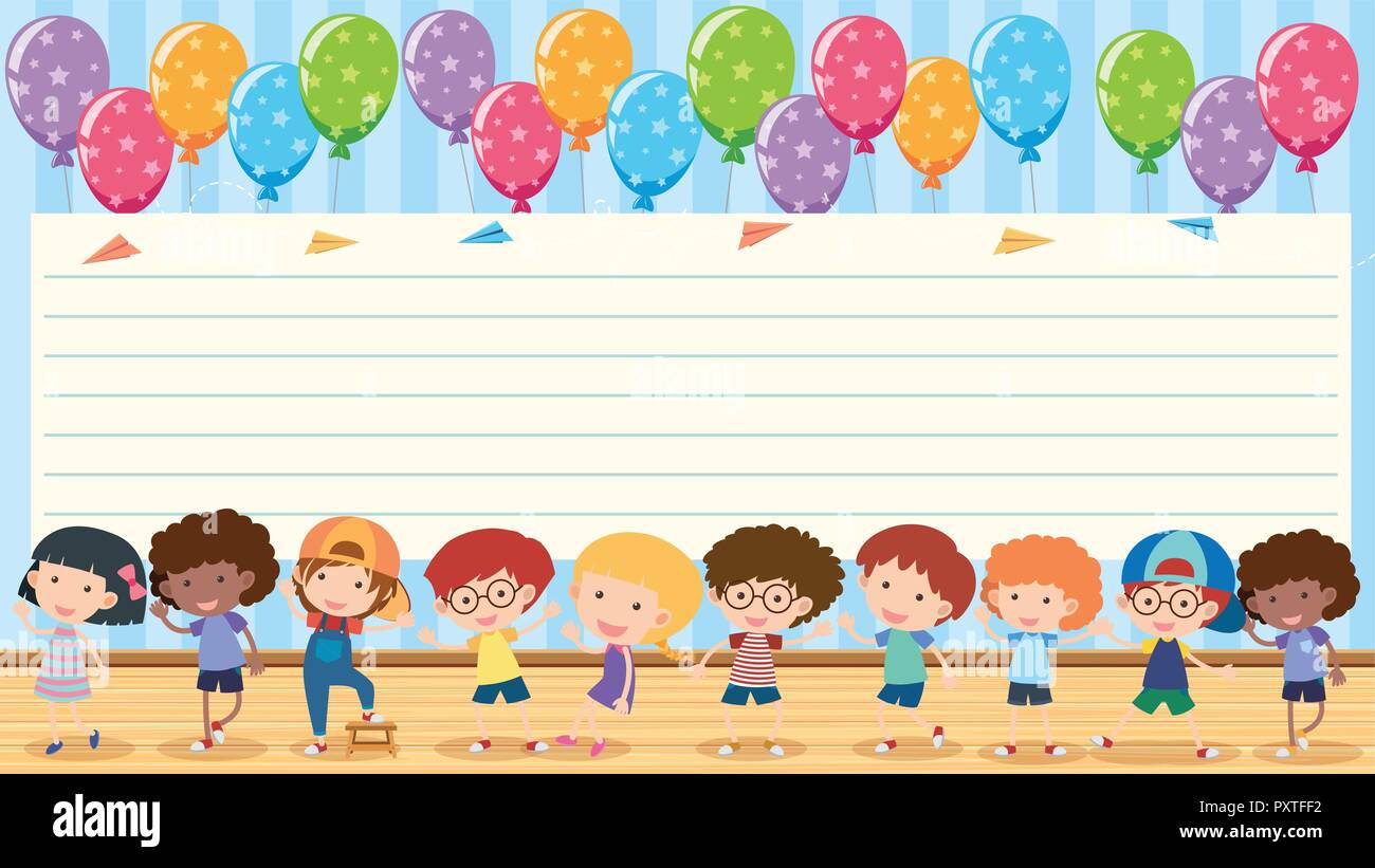 Paper template with happy kids illustration Stock Vector Image & Art ...