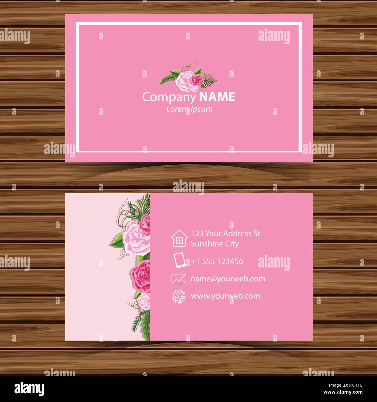 Businesscard template with pink roses in background illustration Stock ...