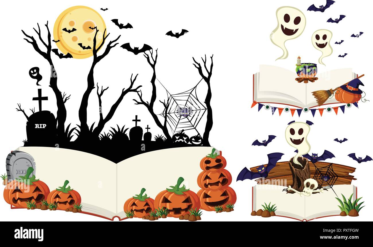 Three books with halloween scenes illustration Stock Vector Image & Art ...