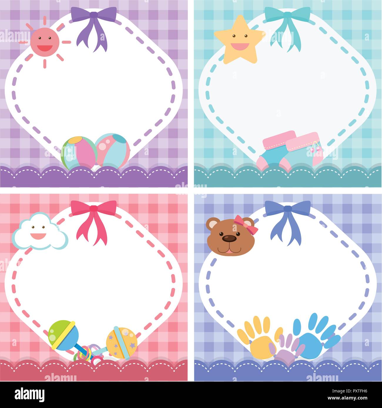 Border template with baby theme in four colors illustration Stock ...