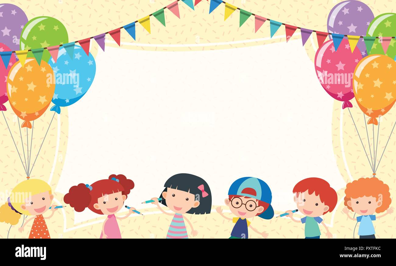 Border template with kids and party balloons illustration Stock Vector ...