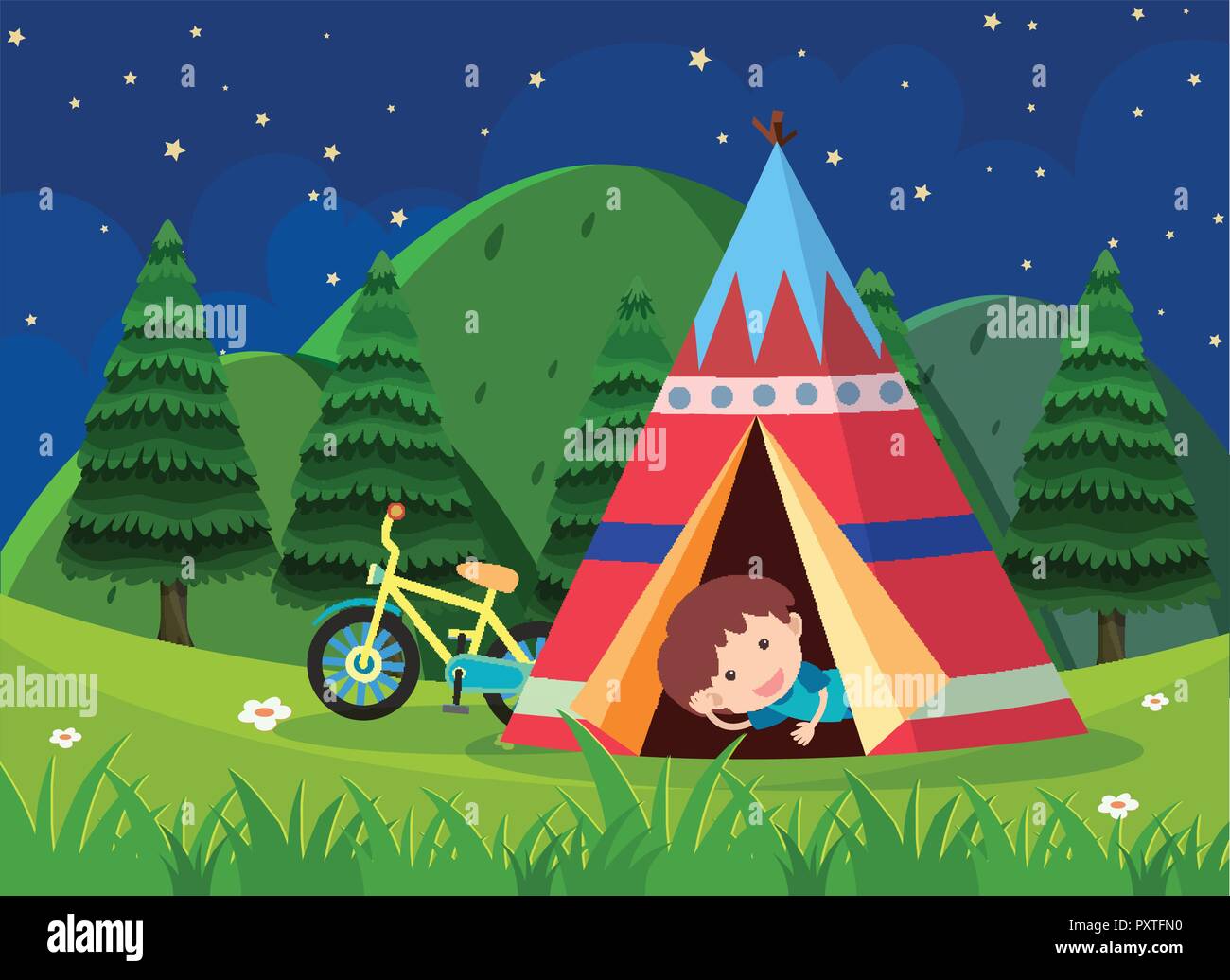 Boy camping out in the park illustration Stock Vector Image & Art - Alamy