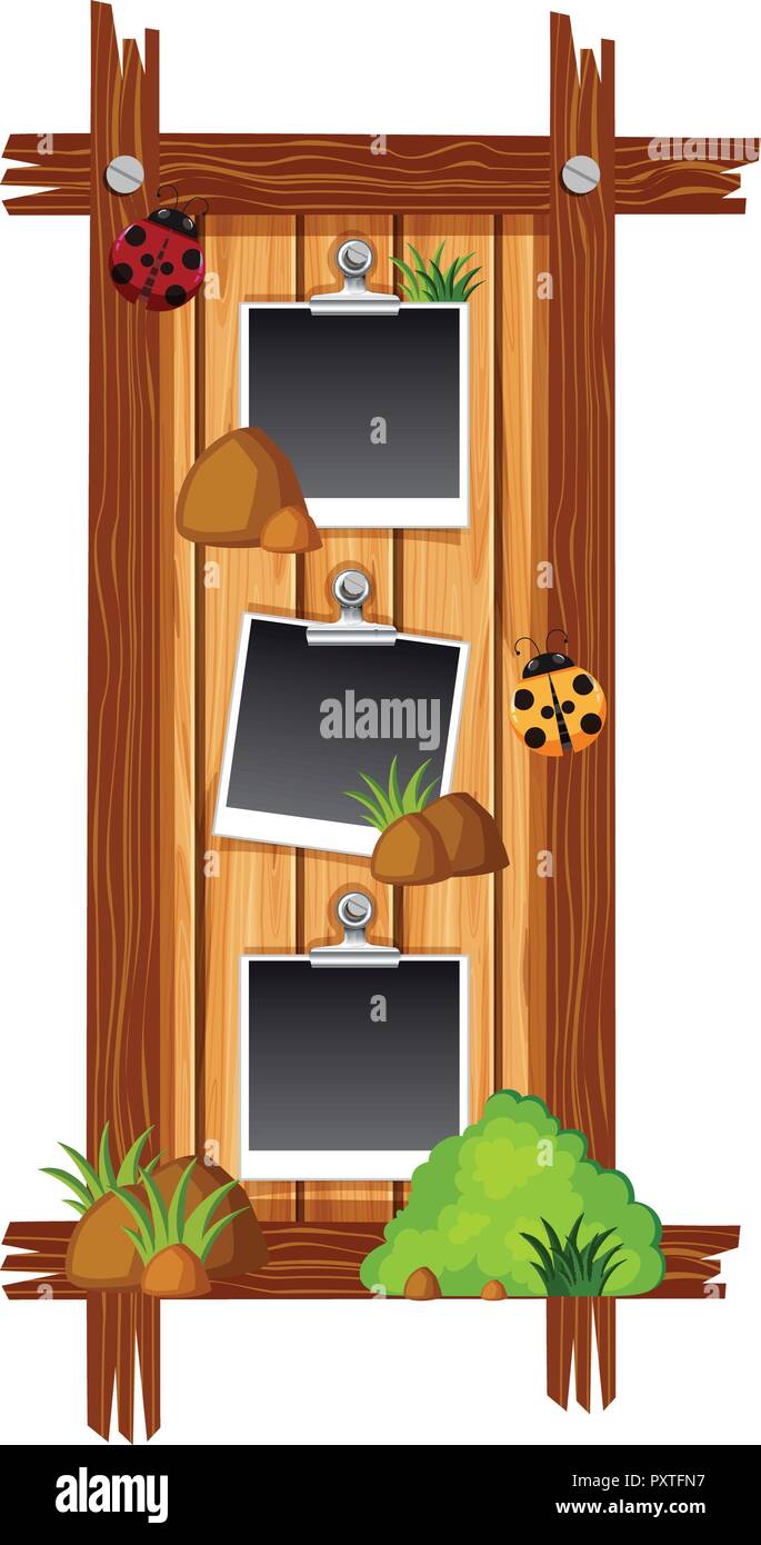 Three photo frames on wooden board in rectangle shape illustration ...