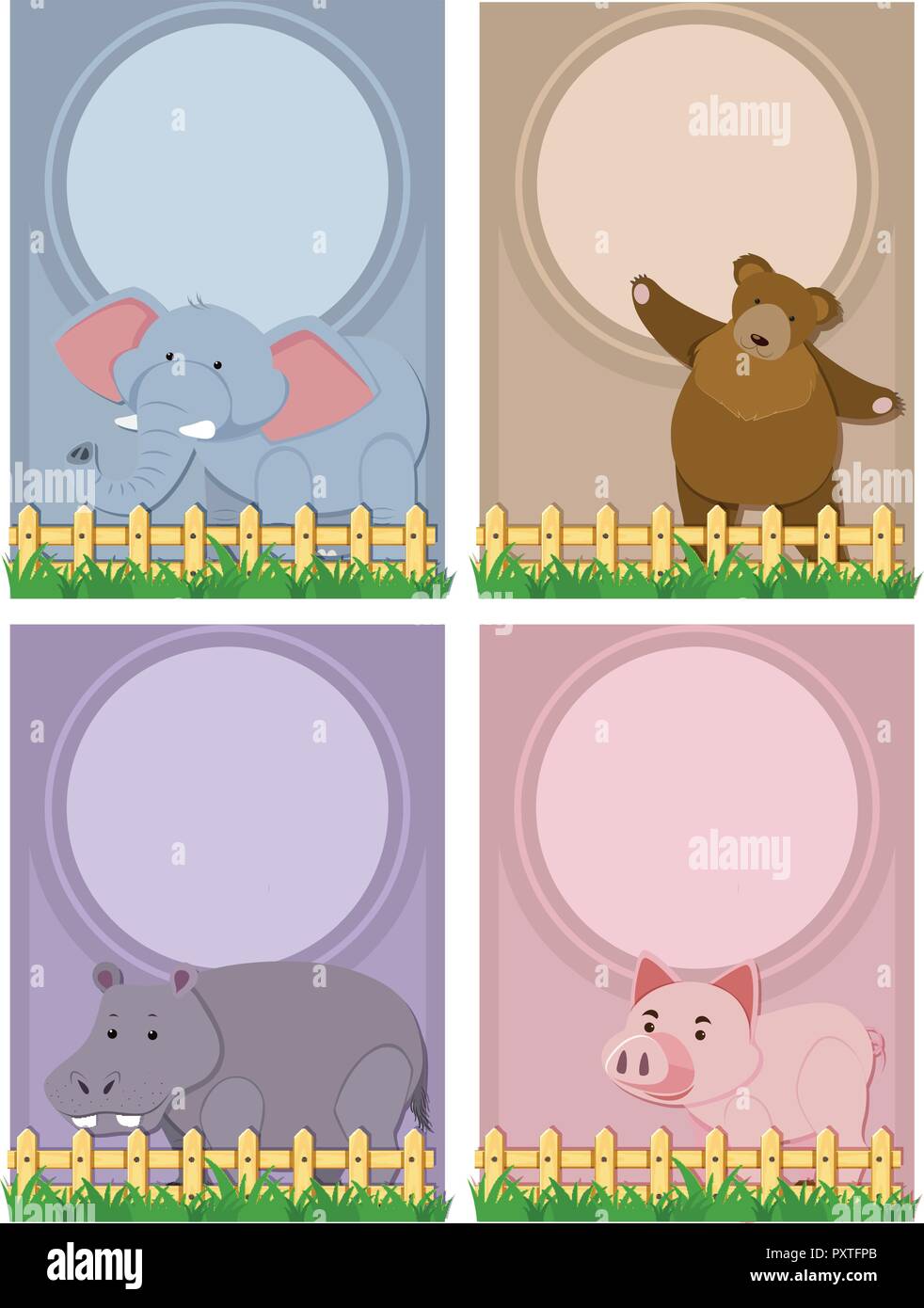 Four background template with cute animals illustration Stock Vector ...