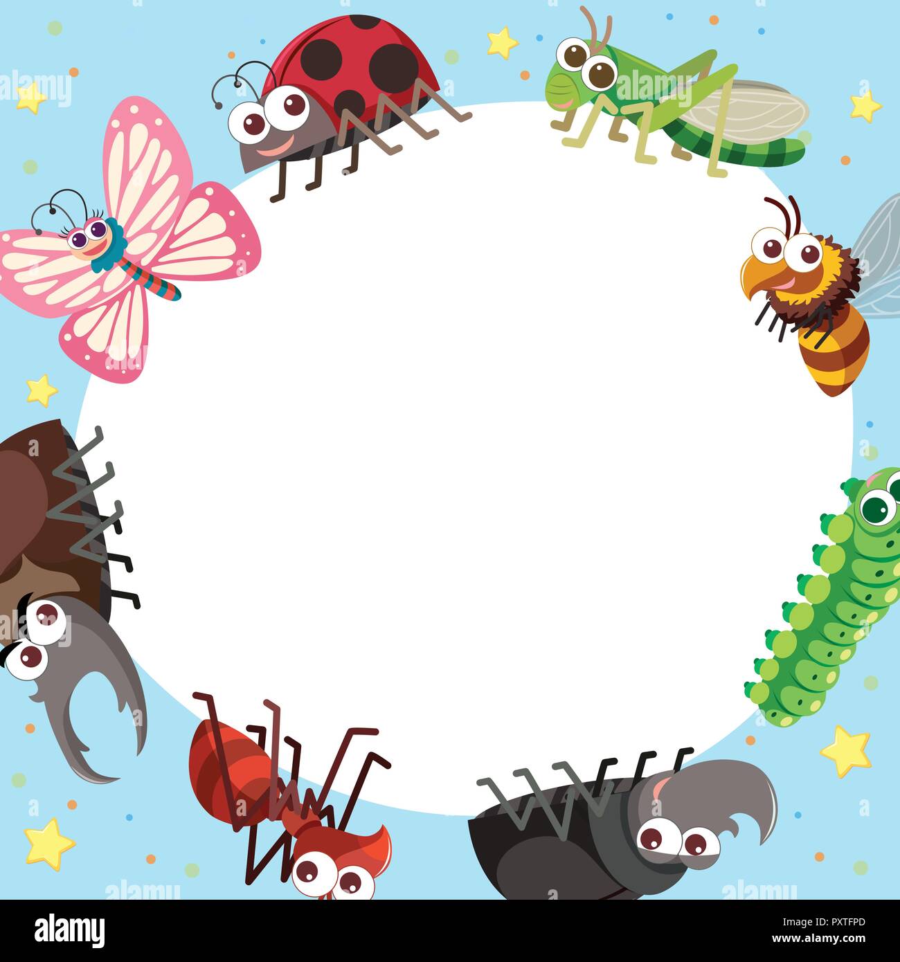 Border template with different types of bugs illustration Stock Vector ...