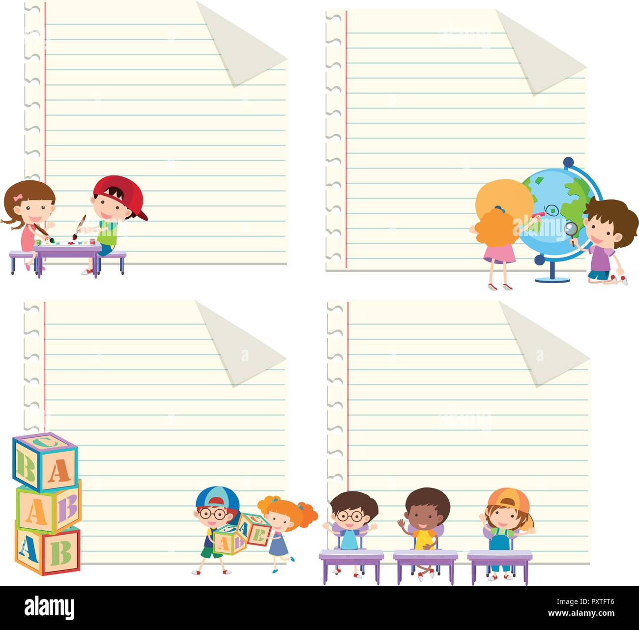 Four paper templates with happy kids illustration Stock Vector Image ...