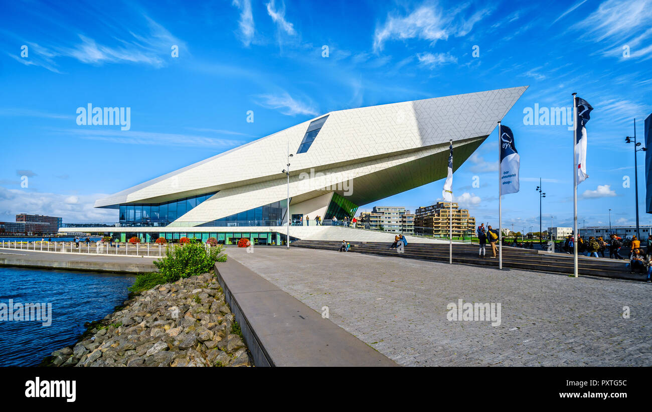 The futuristic building shape of the Eye Film Museum and the building ...