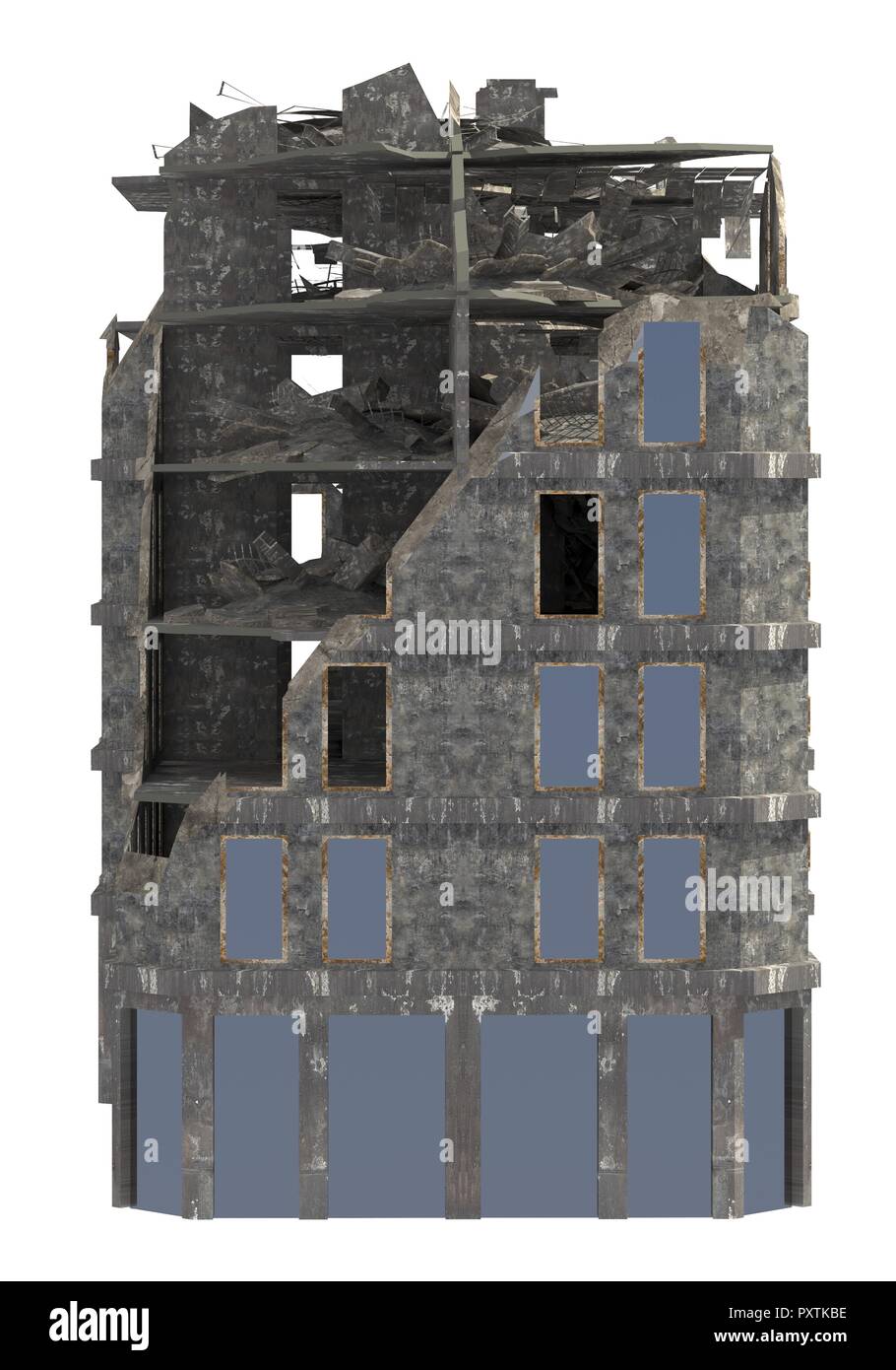 3D illustration ruined building isolated on white background Stock ...