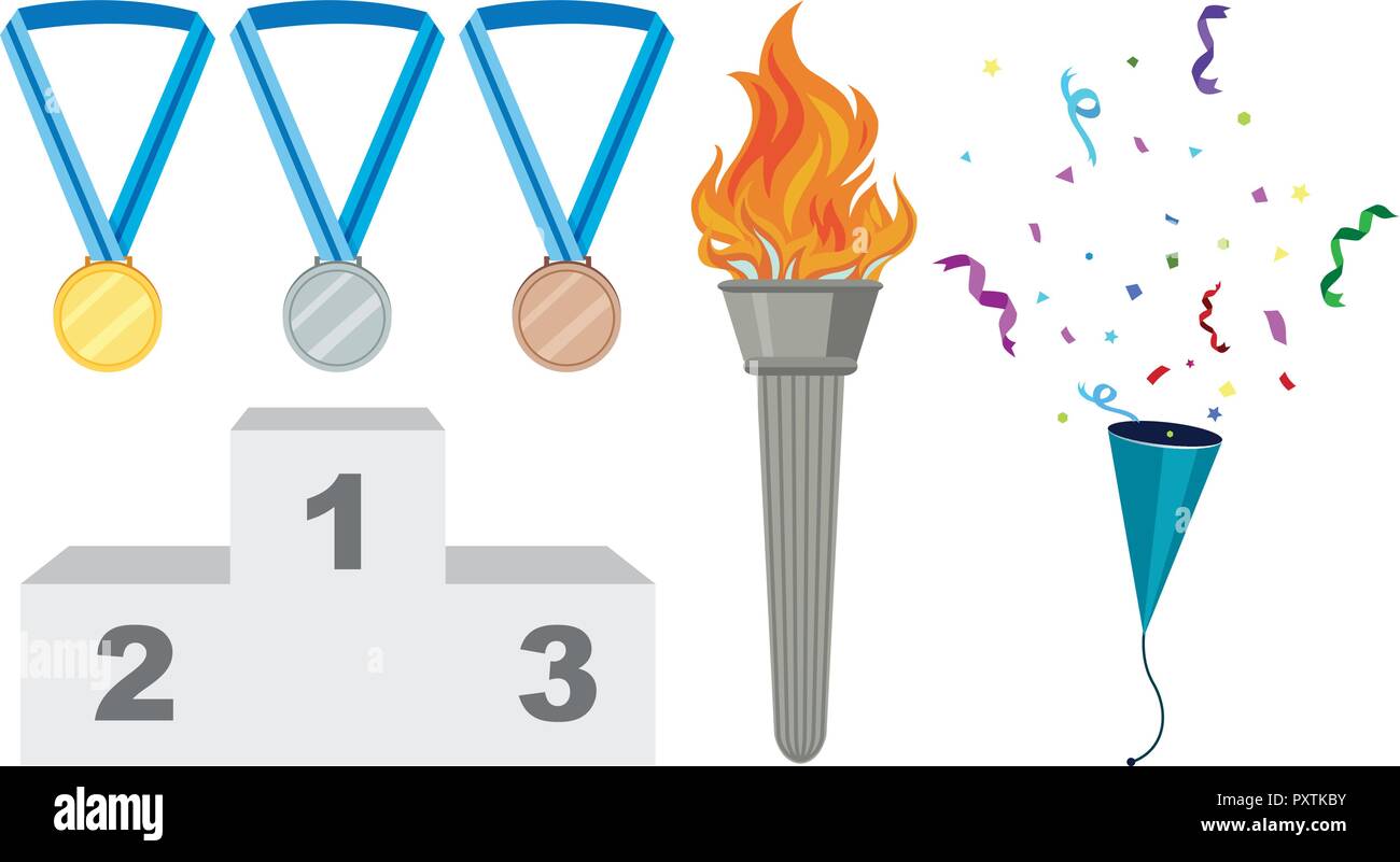 Different types of medals and torch illustration Stock Vector Image ...