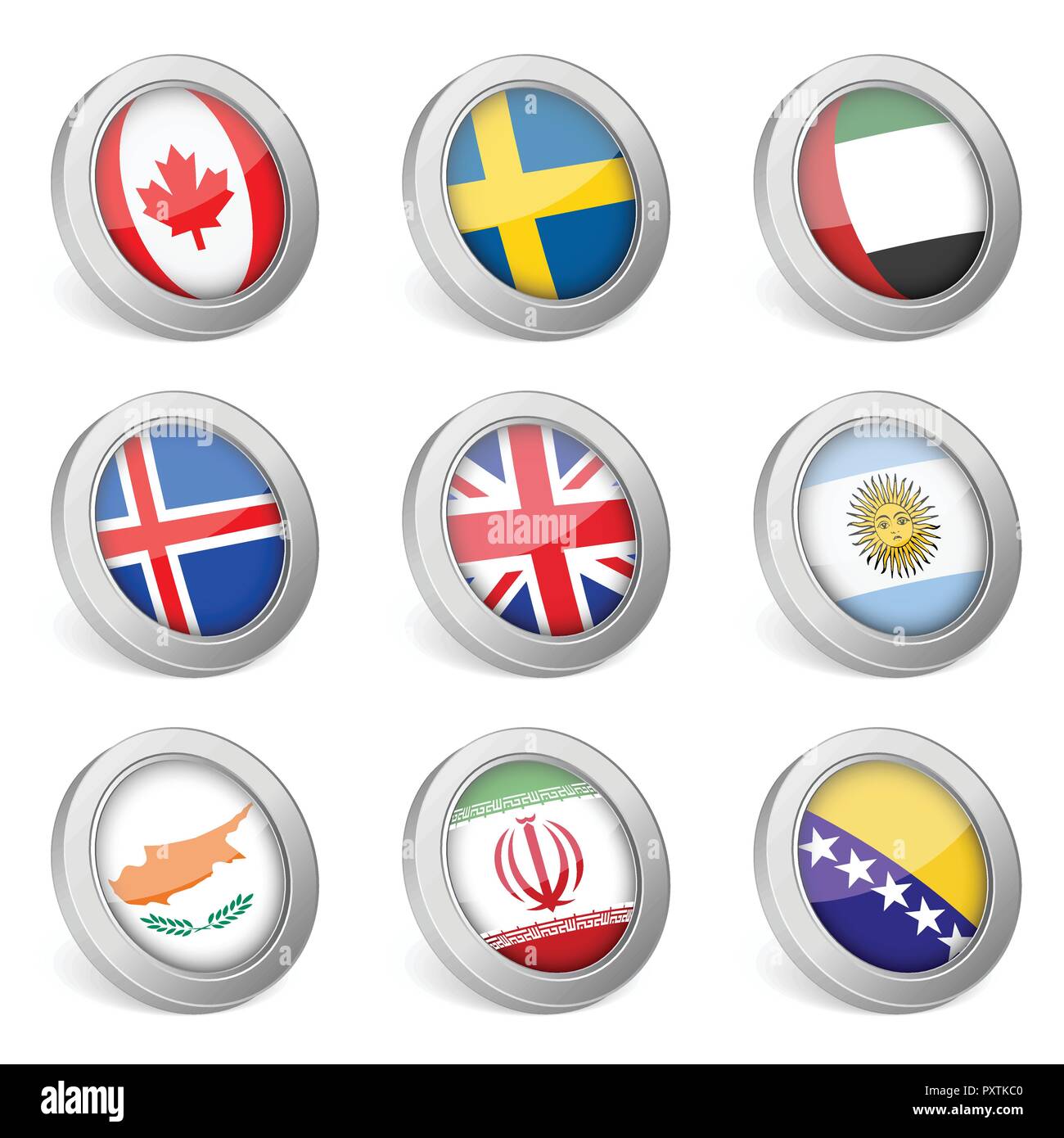 3D national flag icons on white background. Vector illustration Stock ...