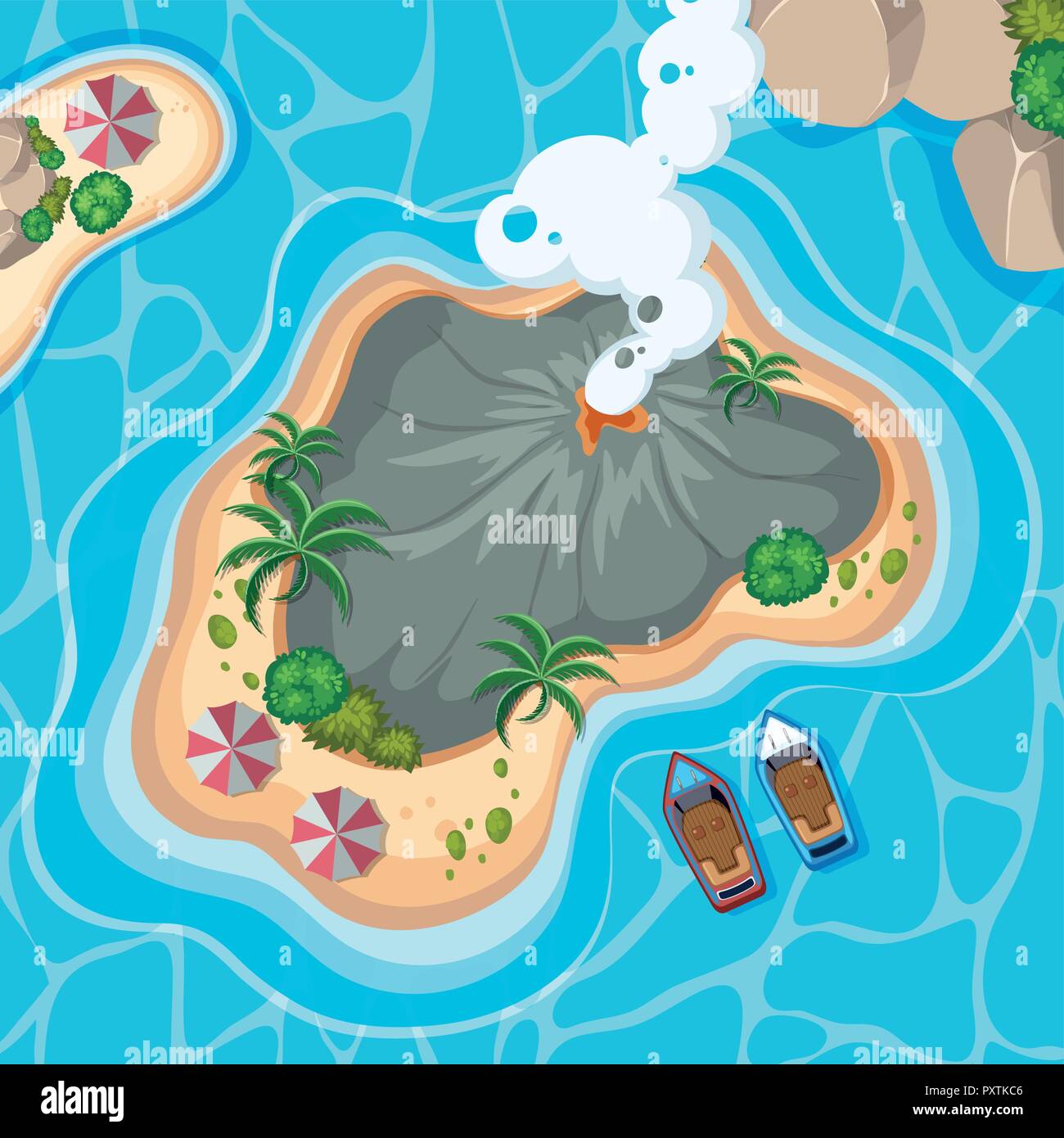 Aerial view of volcano on island illustration Stock Vector Image & Art ...