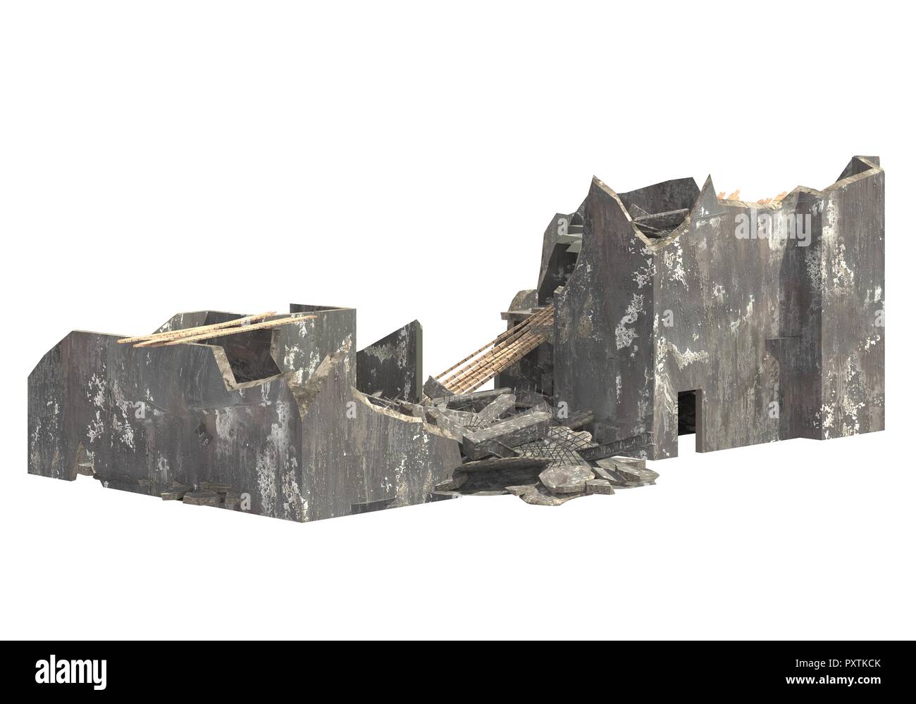 3D illustration ruined building isolated on white background Stock ...