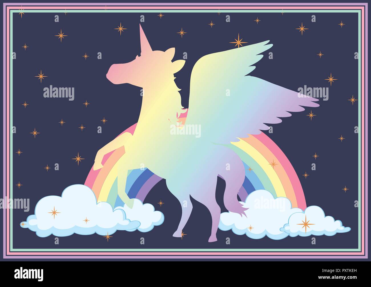 Poster design with colorful unicorn and rainbow illustration Stock ...