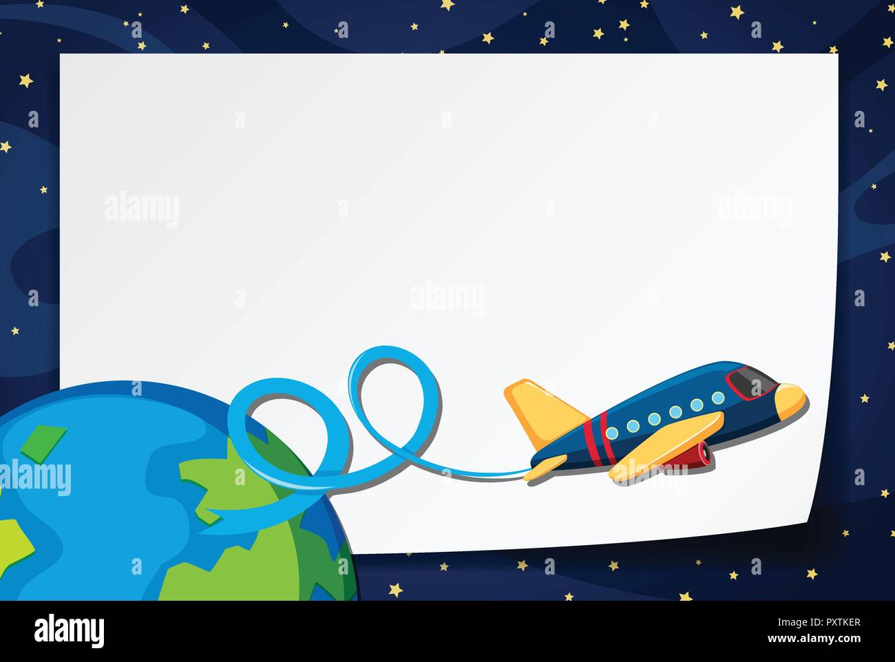 Border template with airplane flying in space illustration Stock Vector ...