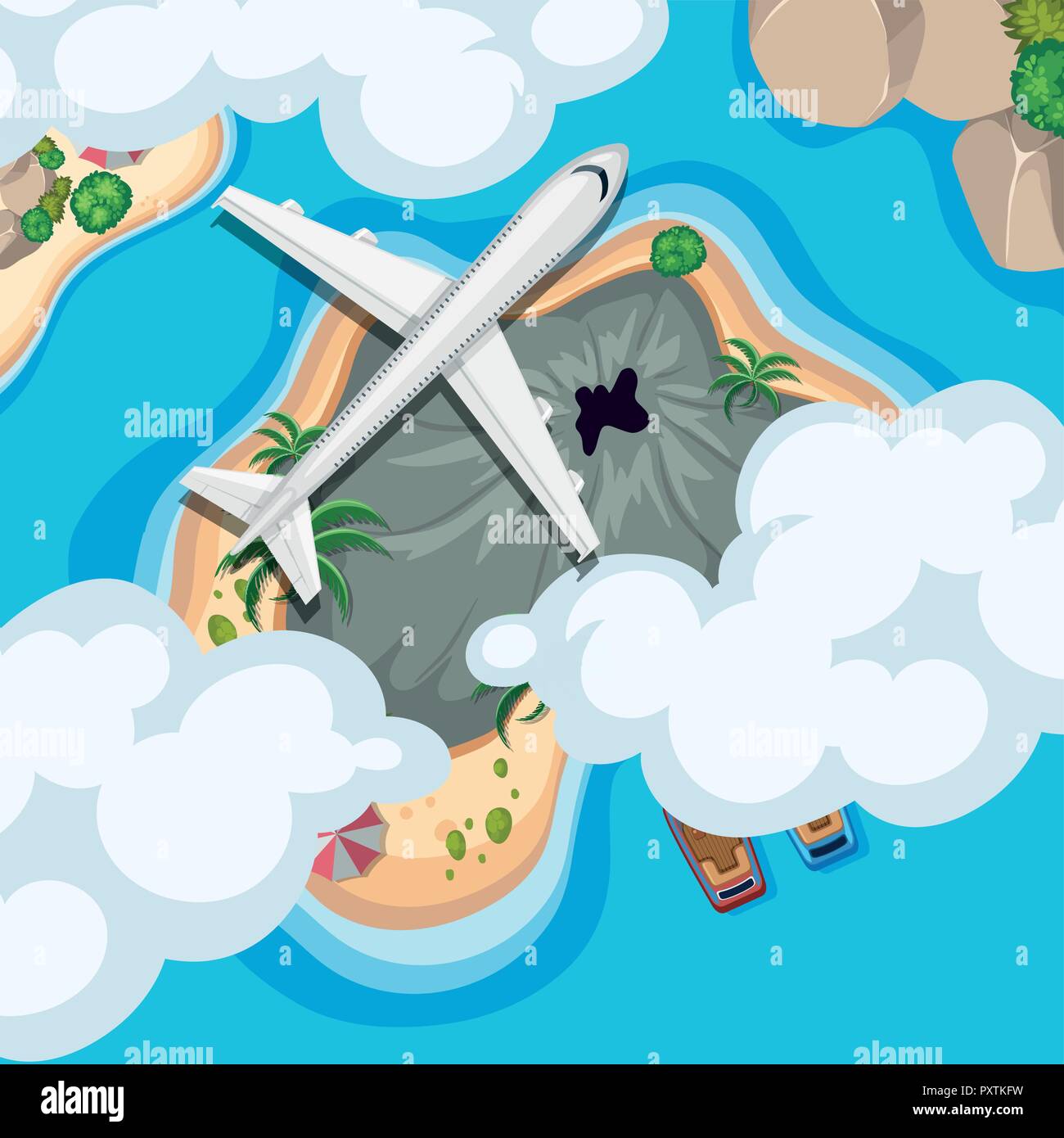 Aerial view of airplane over the ocean illustration Stock Vector Image ...
