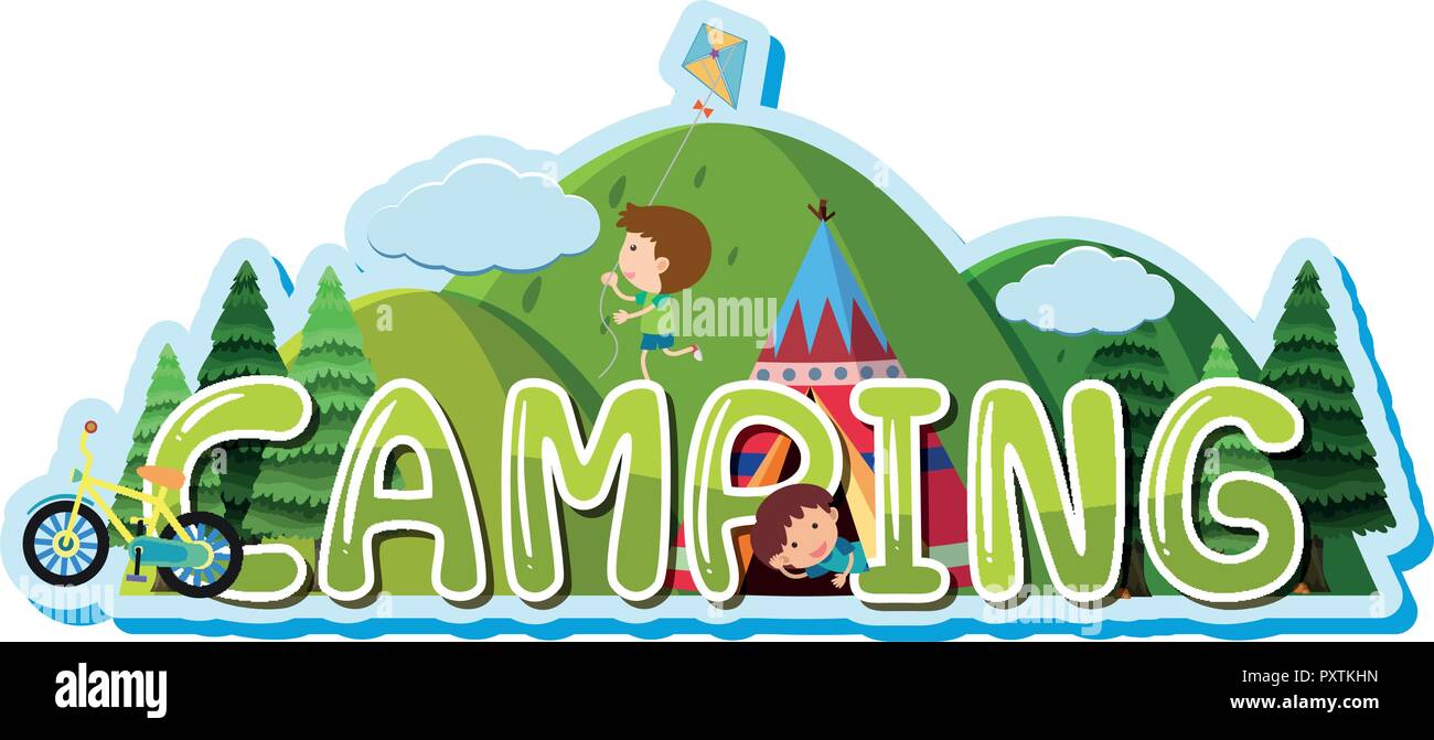 Font design for word camping with kids in tent illustration Stock ...