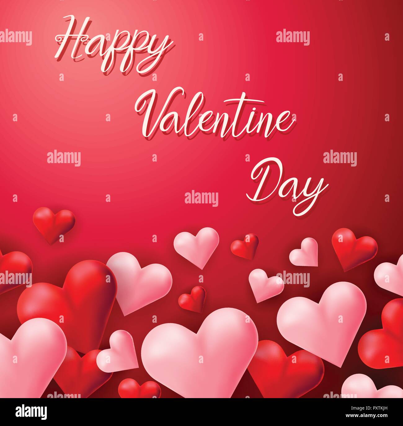 Happy valentine card template with pink and red hearts illustration ...