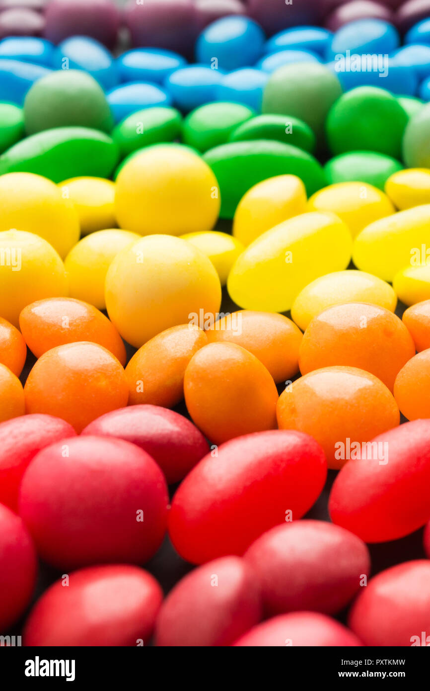 Colorful rainbow candies with selective focus; perspective Stock Photo ...