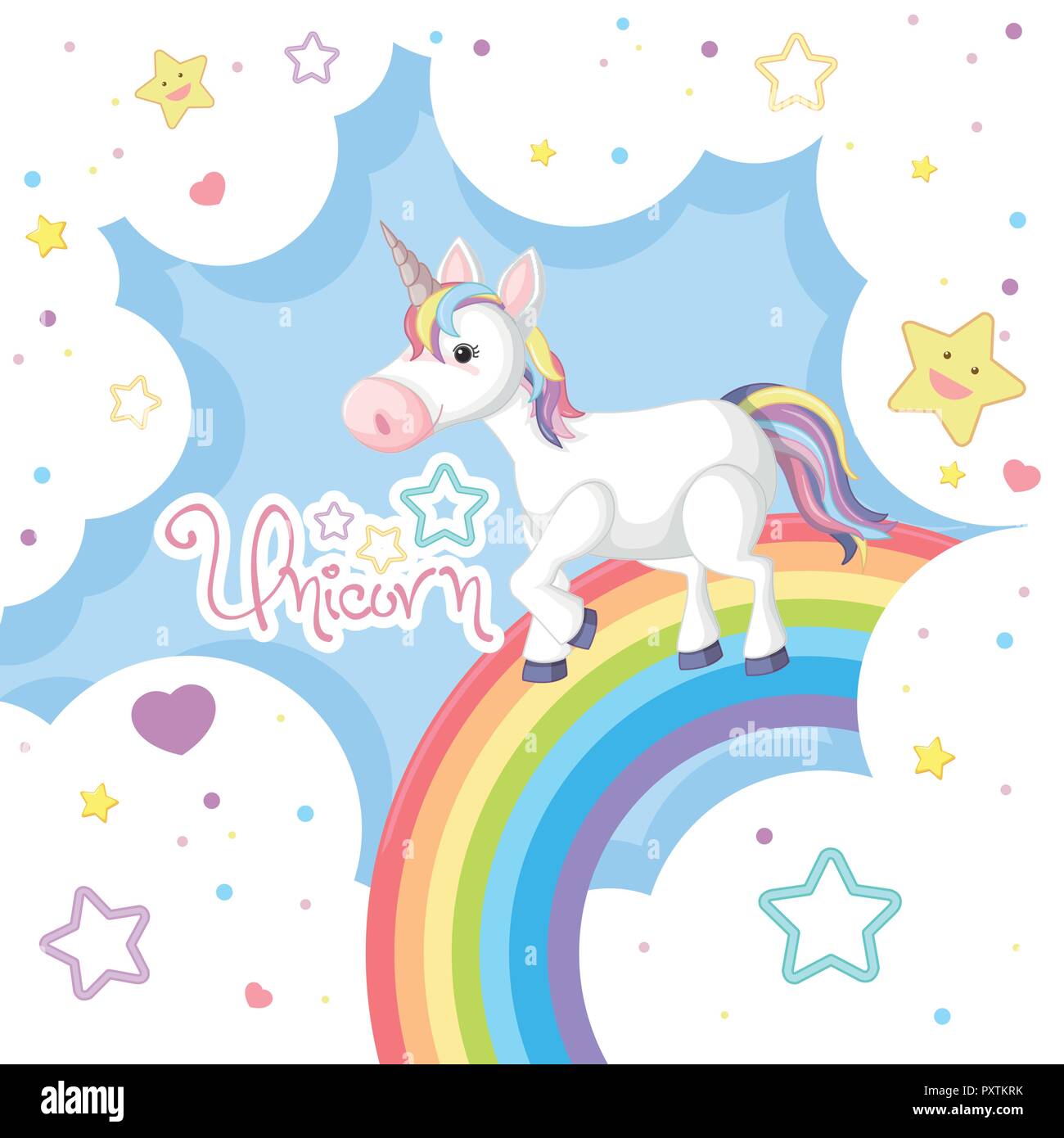 Unicorn on colorful rainbow illustration Stock Vector Image & Art - Alamy