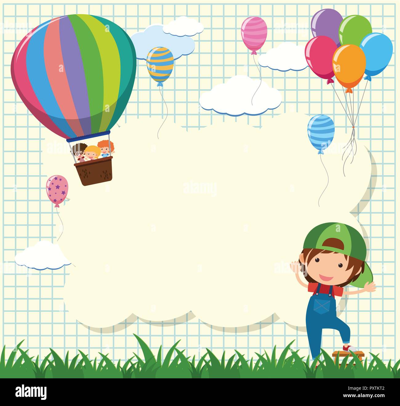 Border template with kids in balloon illustration Stock Vector Image ...