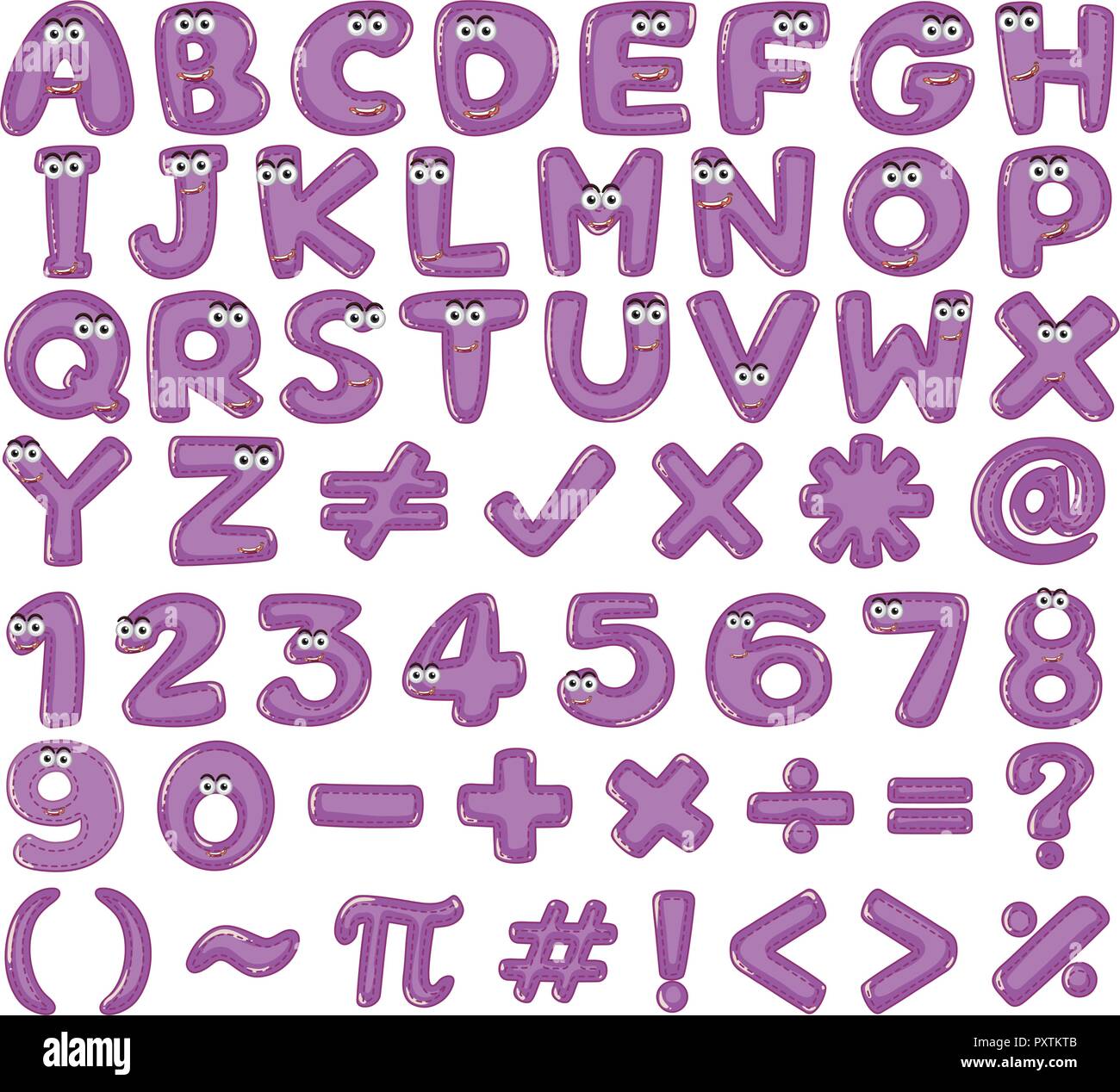 English alphabets and numbers in purple illustration Stock Vector Image ...
