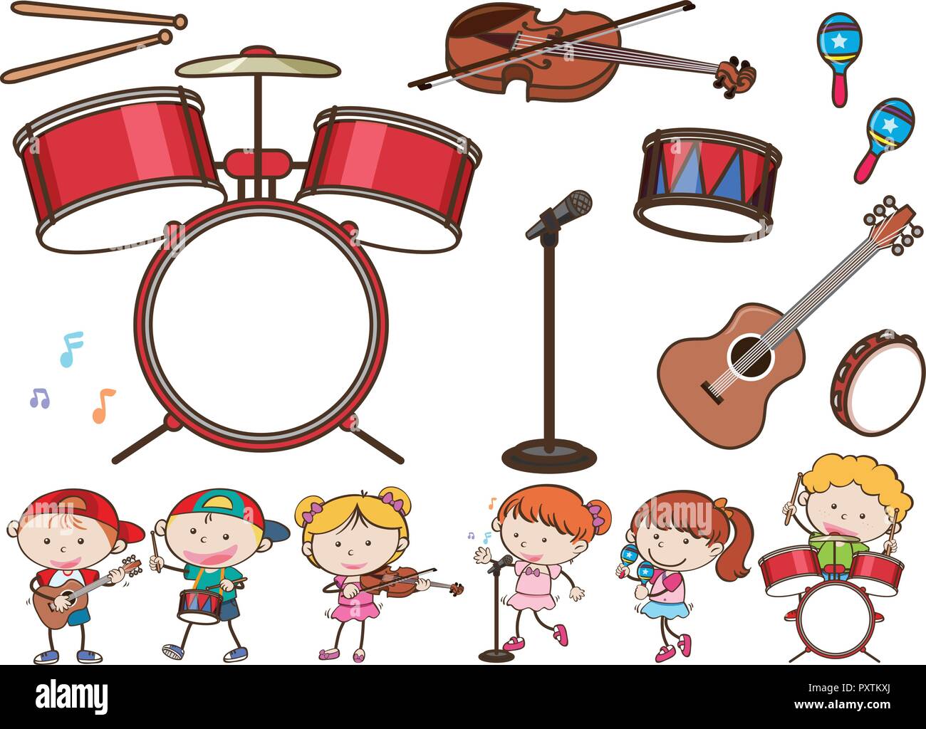 Different musical instruments and kids illustration Stock Vector Image ...