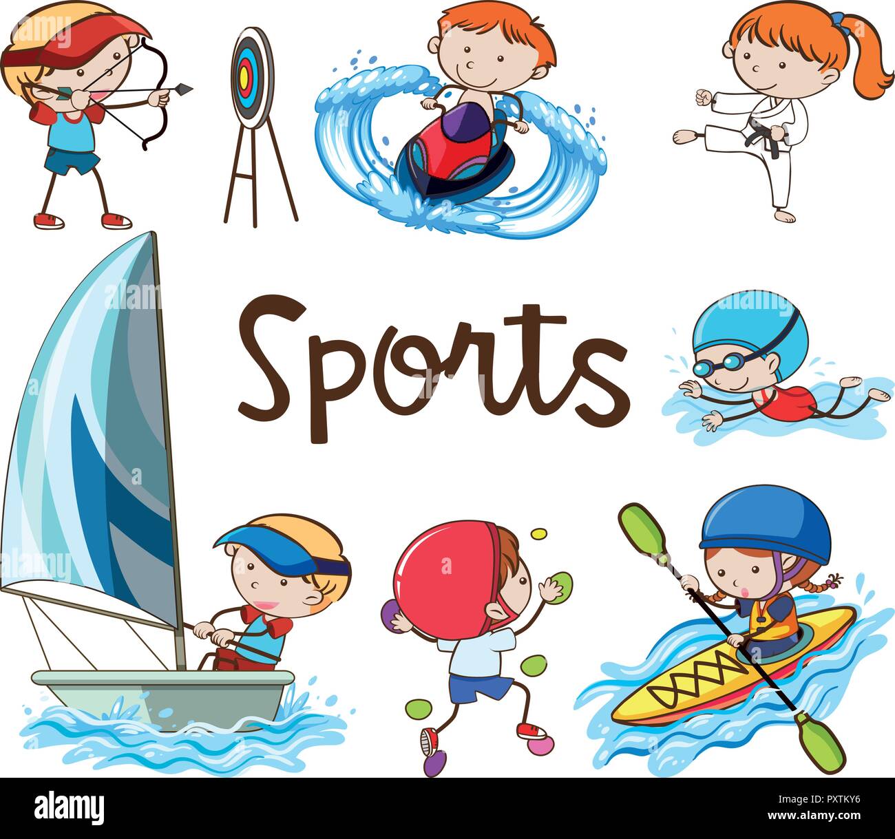 Doodle Kids Doing Sport Activities illustration Stock Vector Image ...